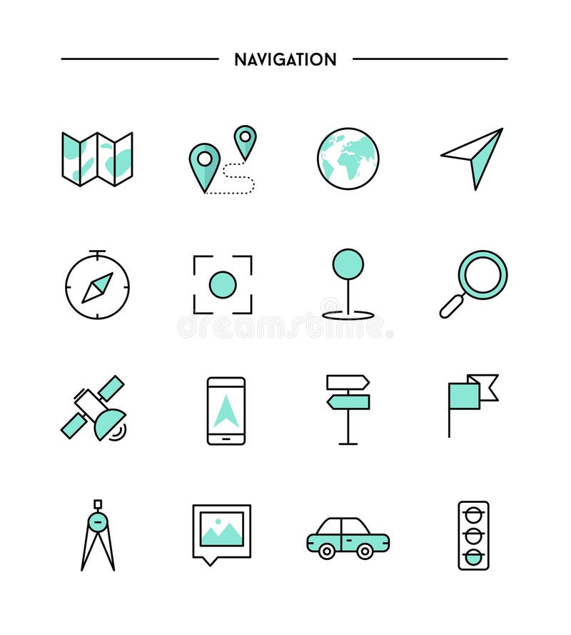 Set of Thin Line Flat Navigation Icons Stock Vector - Illustration of ...