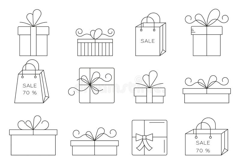 Set of Thin Line Gift Icons Stock Illustration - Illustration of give ...