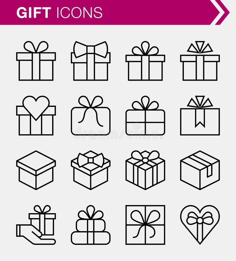 Set of Thin Line Gift Icons. Stock Vector - Illustration of outline ...