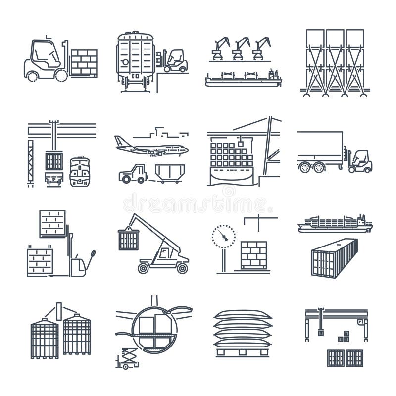 Set of Thin Line Icons Air, Sea, Rail Freight Terminal Stock Vector ...
