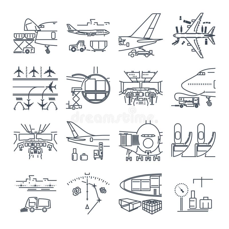 Set of Thin Line Icons Airport and Airplane, Freight, Cargo Stock ...