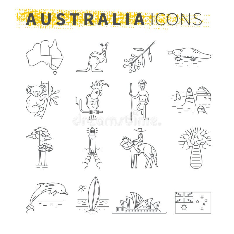 Australia Travel Icons Set, Outline Style Stock Vector - Illustration ...