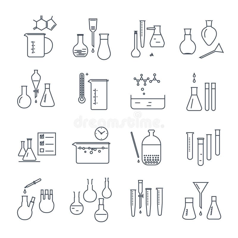 Laboratory Equipment Sketches Set. Hand Drawn Glass Pipette, Flask ...