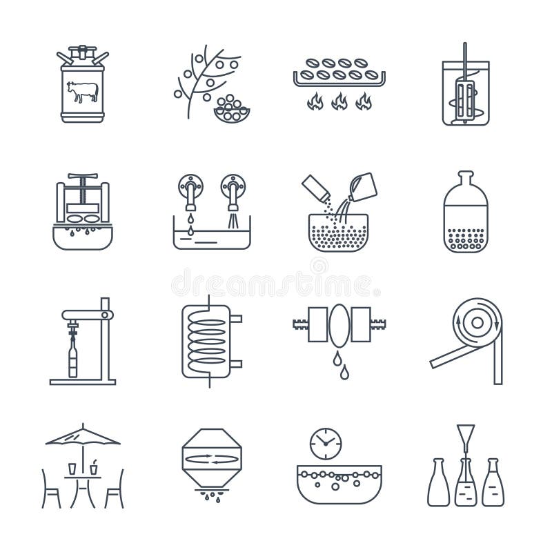 Set of Thin Line Icons Drinks and Beverages Production Stock Vector ...