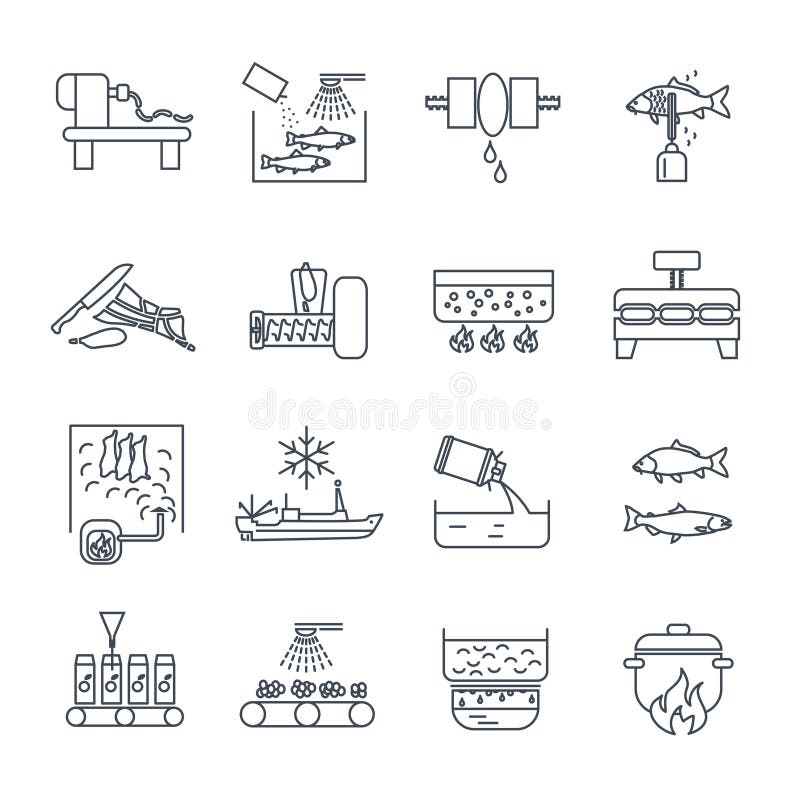 Set of Thin Line Icons Food, Meal Production Process, Fish Stock Vector ...