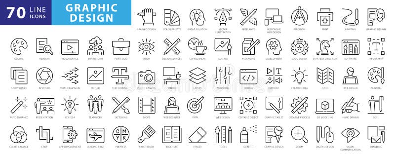 Set of Thin Line Icons of Graphic Design. Simple Linear Icons in a ...