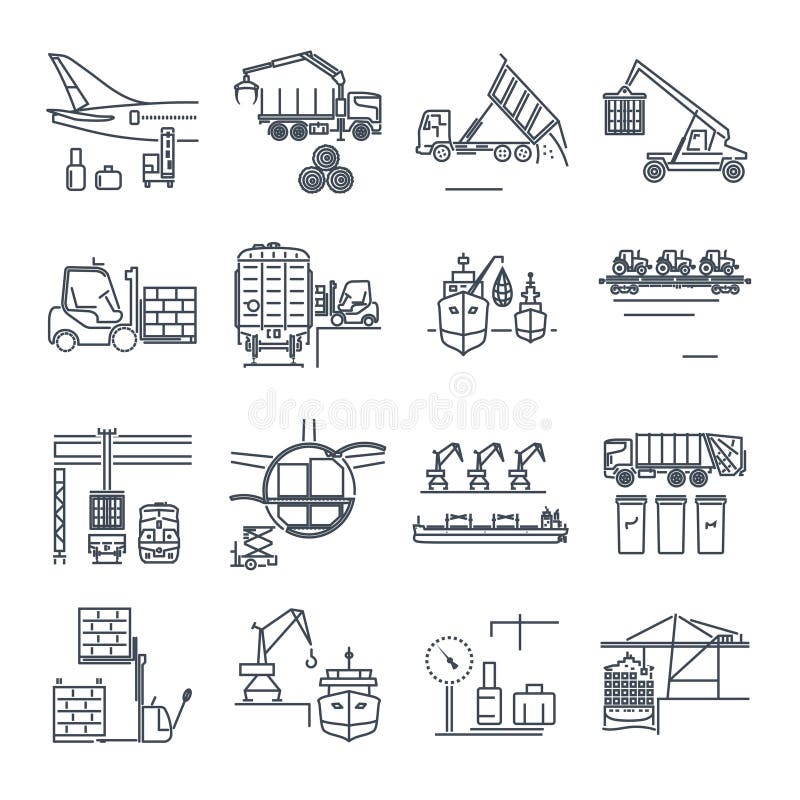 Set of Thin Line Icons Loading and Unloading of Goods, Handling ...