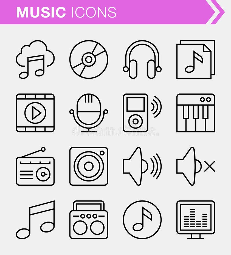 Musical Thin Lines Icons Stock Illustrations – 34 Musical Thin Lines ...