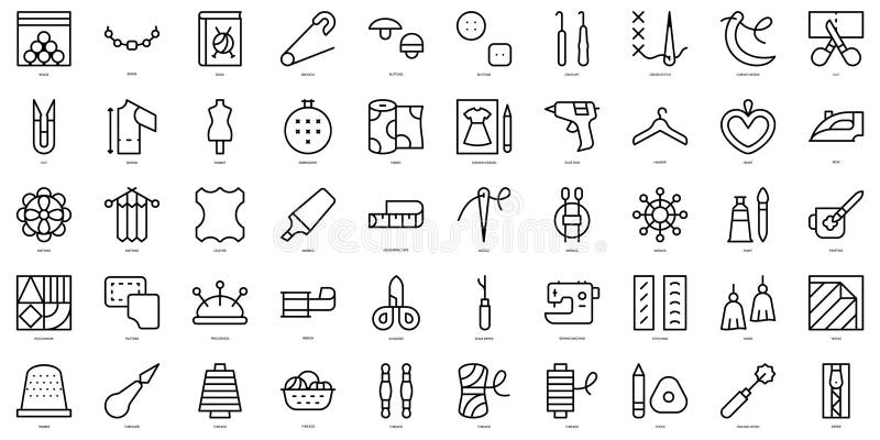 Set of Thin Line Needlework Icons. Vector Illustration Stock Vector - Illustration of flat ...