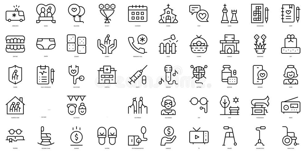 Set of Thin Line Old Age Icons. Vector Illustration Stock Vector ...