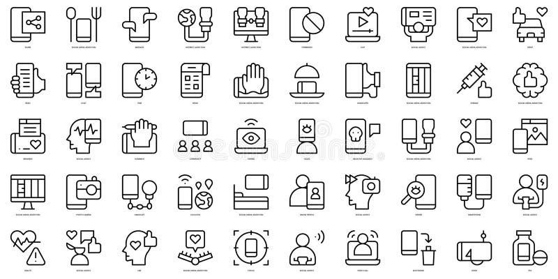 Set of Thin Line Social Addiction Icons. Vector Illustration Stock ...