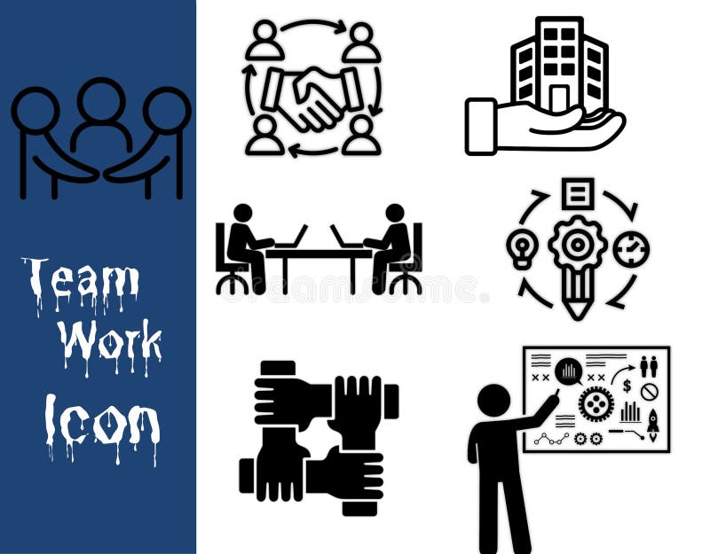 Set of Thin Line Teamwork Icons Featuring Co-workers, Cooperation, and ...