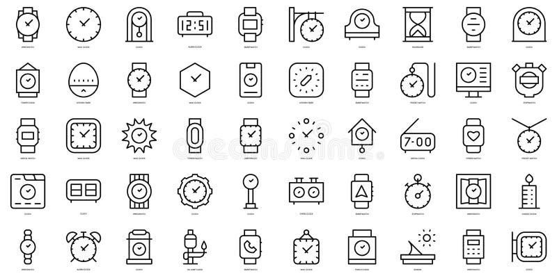 Set of Thin Line Watch and Clock Icons. Vector Illustration Stock ...