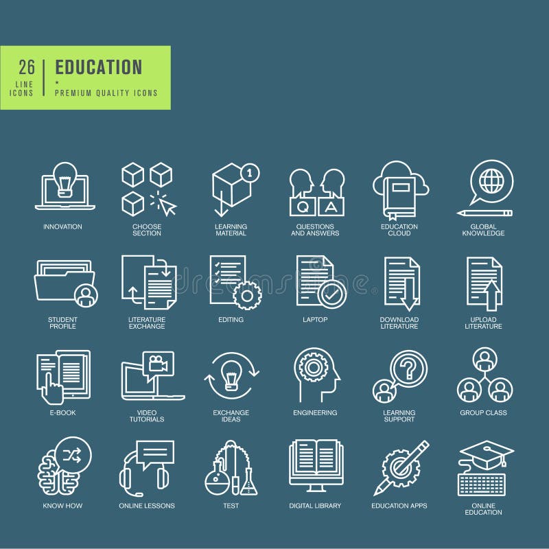 Set of Thin Line Web Icons on the Theme of Education Stock Illustration ...