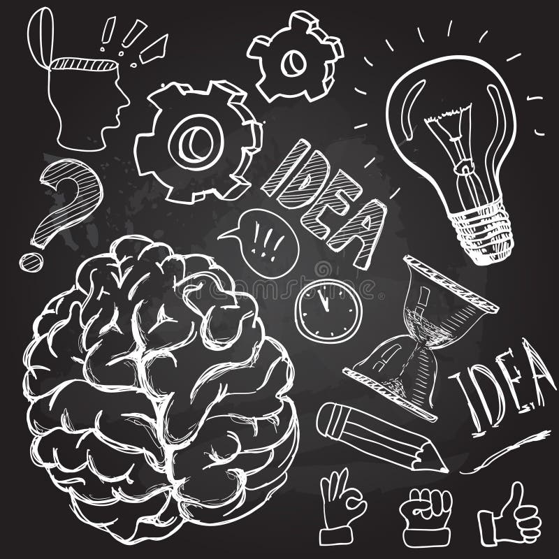 Set of Thinking Doodles Elements Stock Vector - Illustration of dark ...