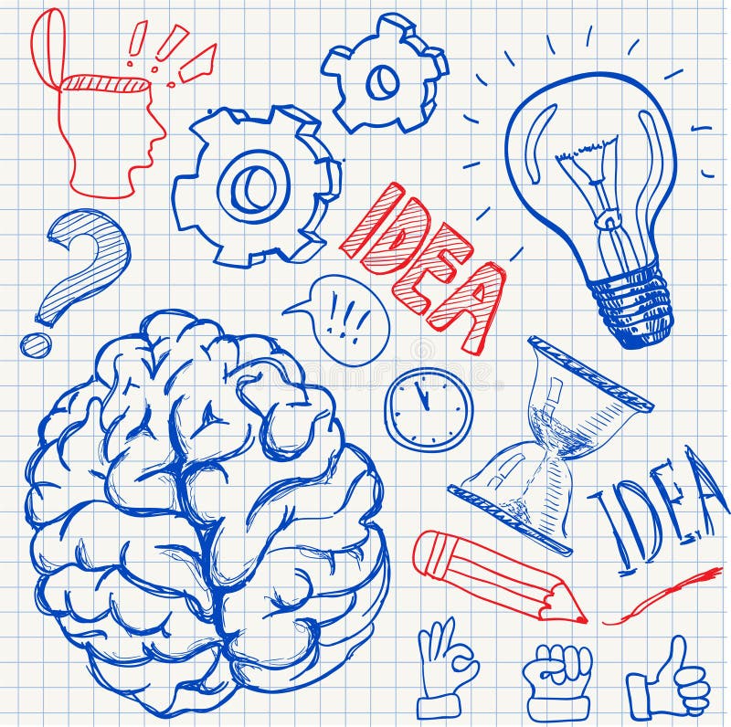 Set of Thinking Doodles Elements Stock Vector - Illustration of hand ...