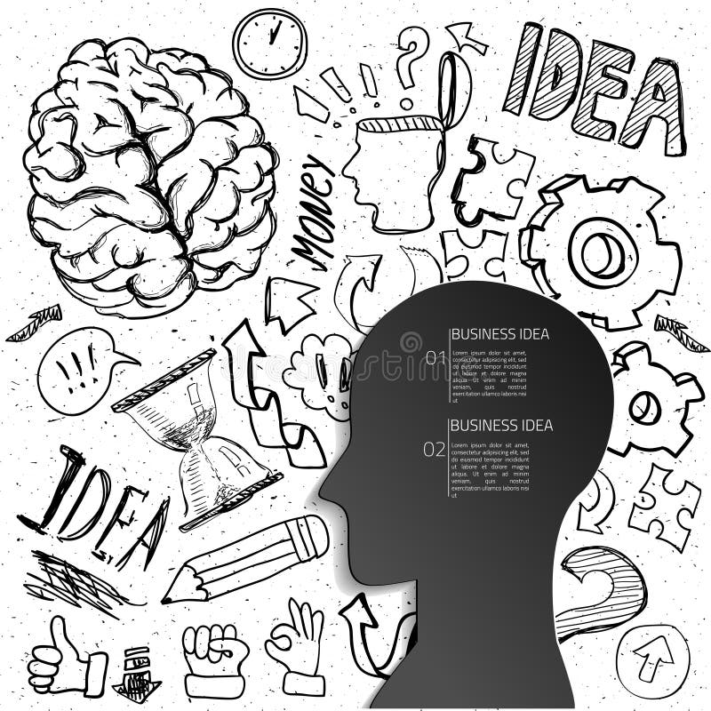 Set of Thinking Doodles Elements Stock Vector - Illustration of gear ...