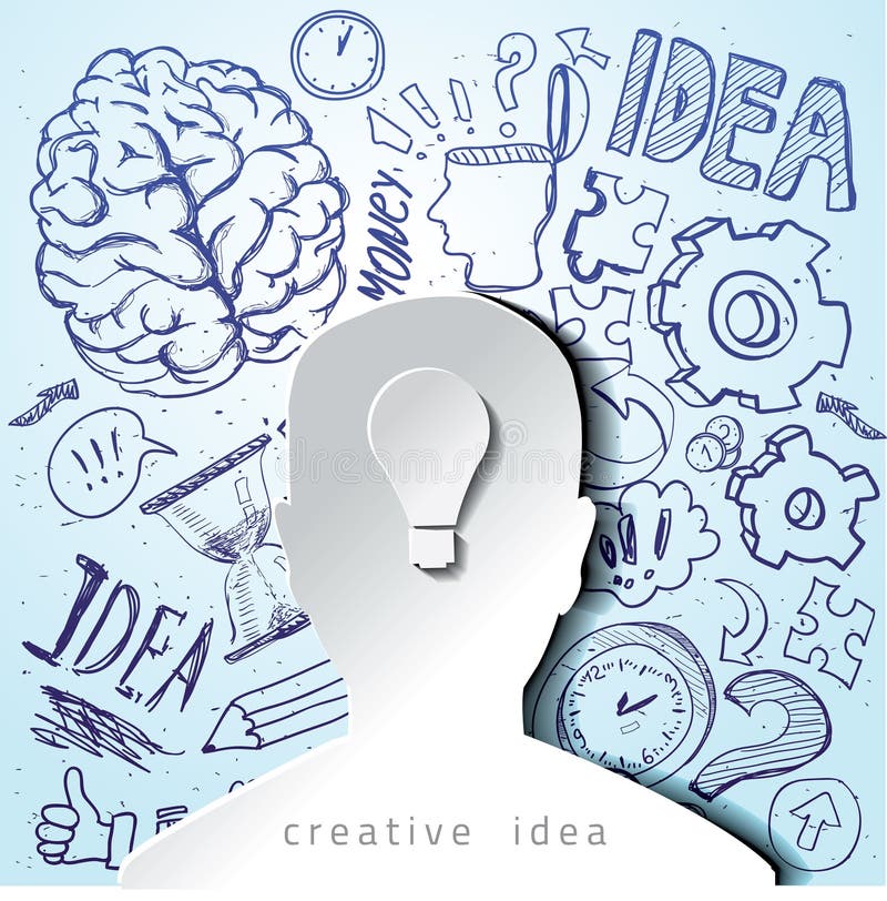 Set of Thinking Doodles Elements Stock Vector - Illustration of gear ...