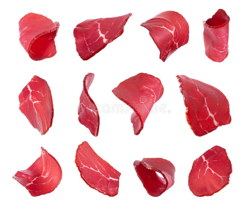 Set of Thinly Sliced â€‹â€‹dried Meat Isolated on White Background ...