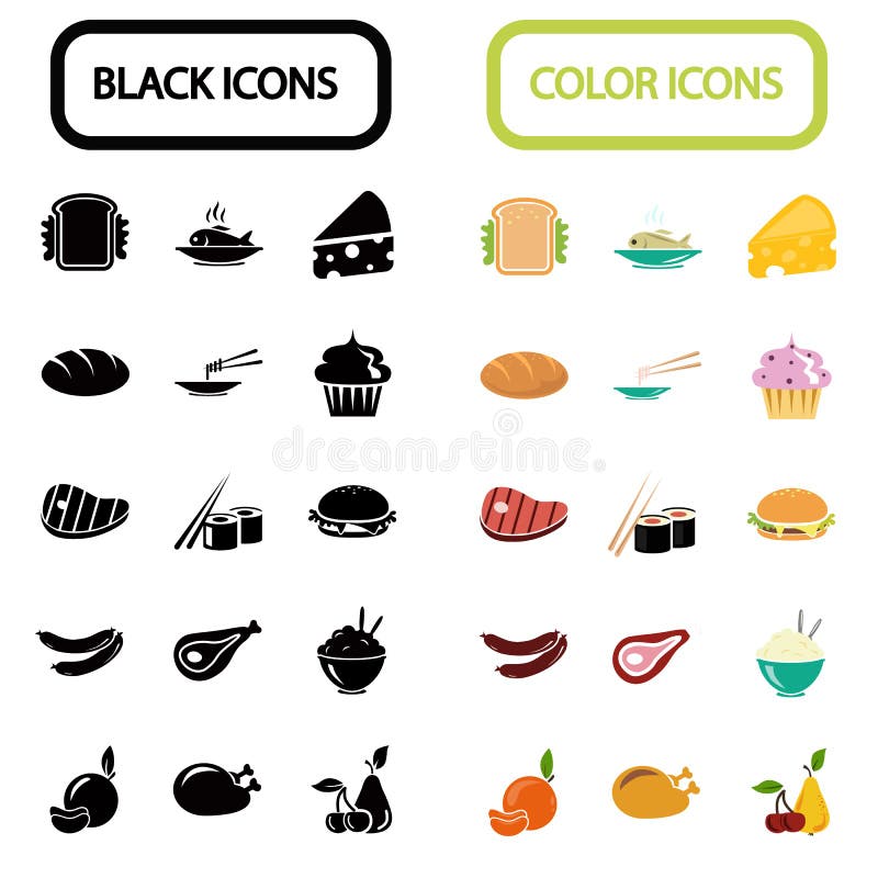 Set Thirty Black Color Food Icons Stock Illustrations – 2 Set Thirty ...