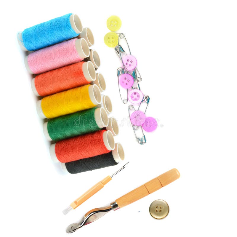 A Set of Threads, Buttons and Other Sewing Accessories Isolated on a ...