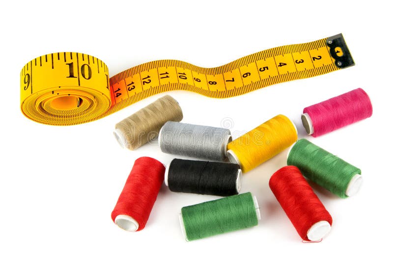 Set of Threads for Sewing and Measuring Tape Isolated on a White ...