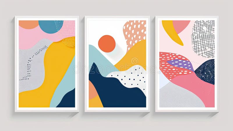 Set of Three Abstract Colorful Posters, Warm Colours Stock Illustration ...