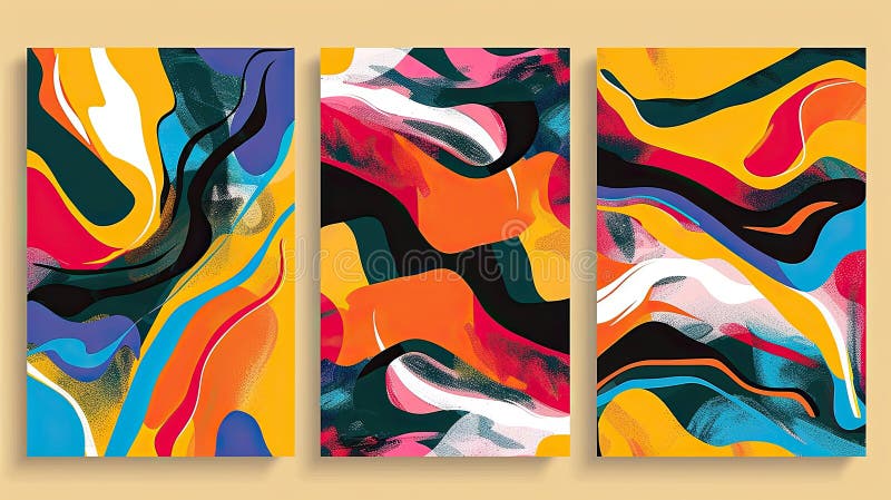 Set of Three Abstract Colorful Posters, Warm Colours Stock Illustration ...
