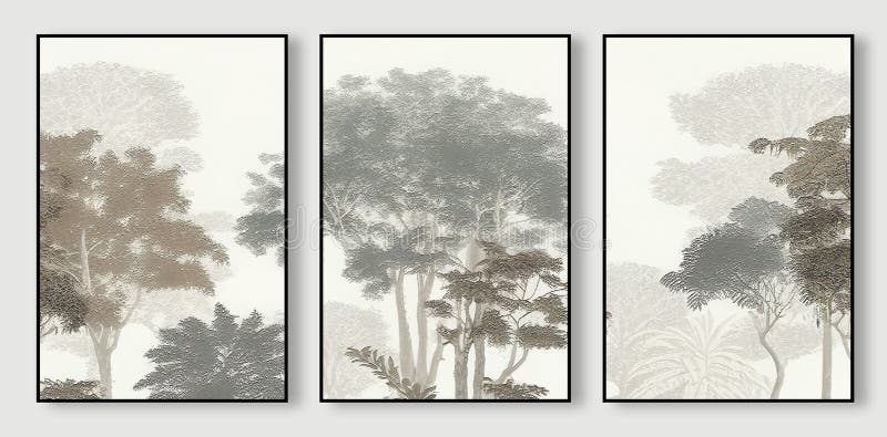 A Set of Three Abstract Creative Hand-painted Gray Tree Forest Art ...