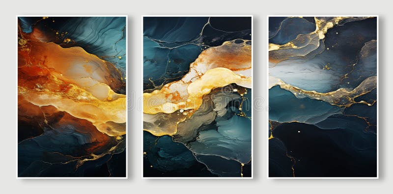 A Set of Three Abstract Creative Oil Painting Art Illustrations Stock ...