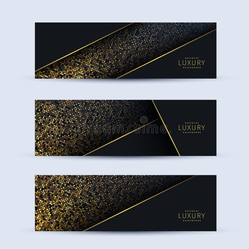 Set of Three Abstract Geometric Banners with Black Paper Layers ...