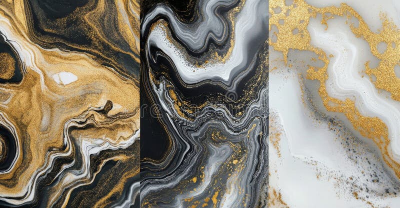 Set of Three Abstract Grunge-style Panels with Burnt Gold and Textured ...