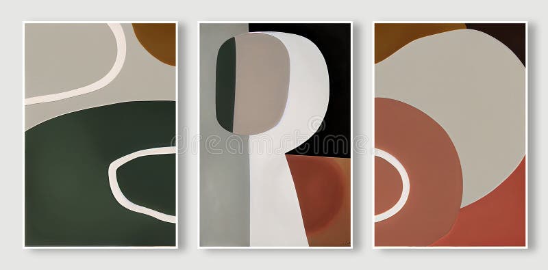A Set of Three Abstract Hand-drawn Line Geometric Hanging Paintings ...