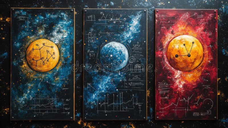 Abstract Cosmic Illustrations of Planetary Orbs and Constellations ...