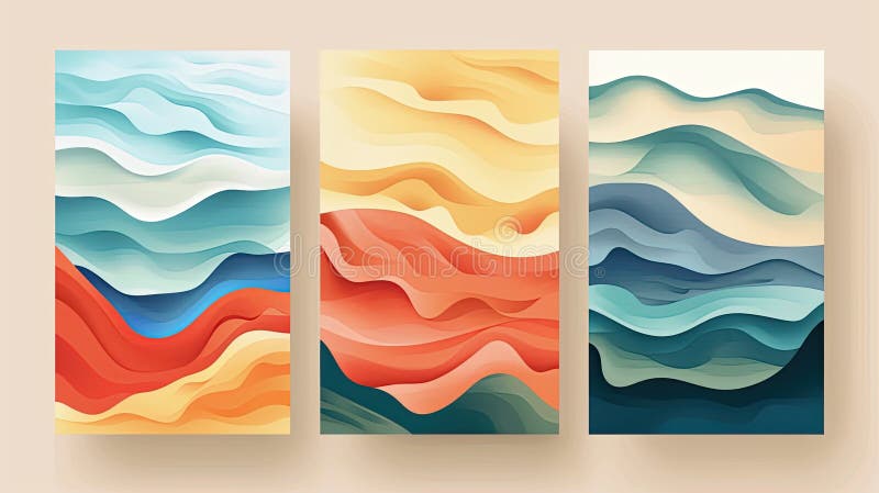 Set of Three Abstract Posters with Colorful Wavy Shape Stock ...