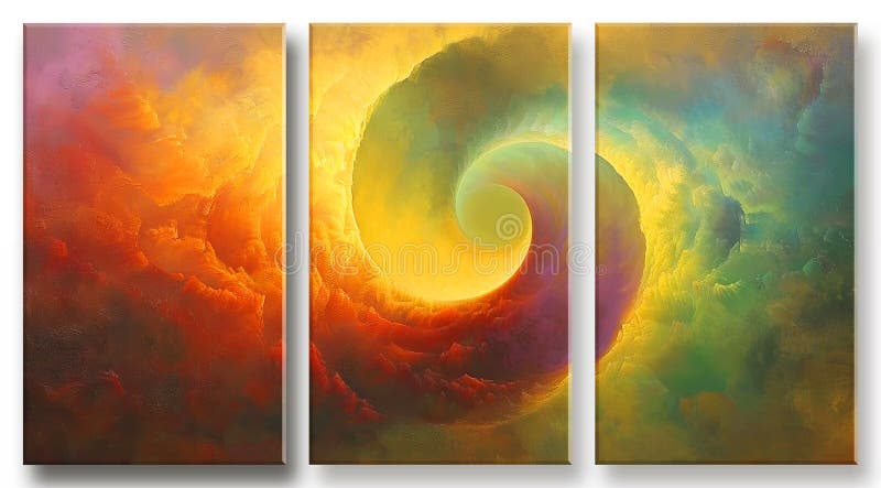Set of Three Abstract Swirl Wall Art Panels with Vibrant Colors Stock ...