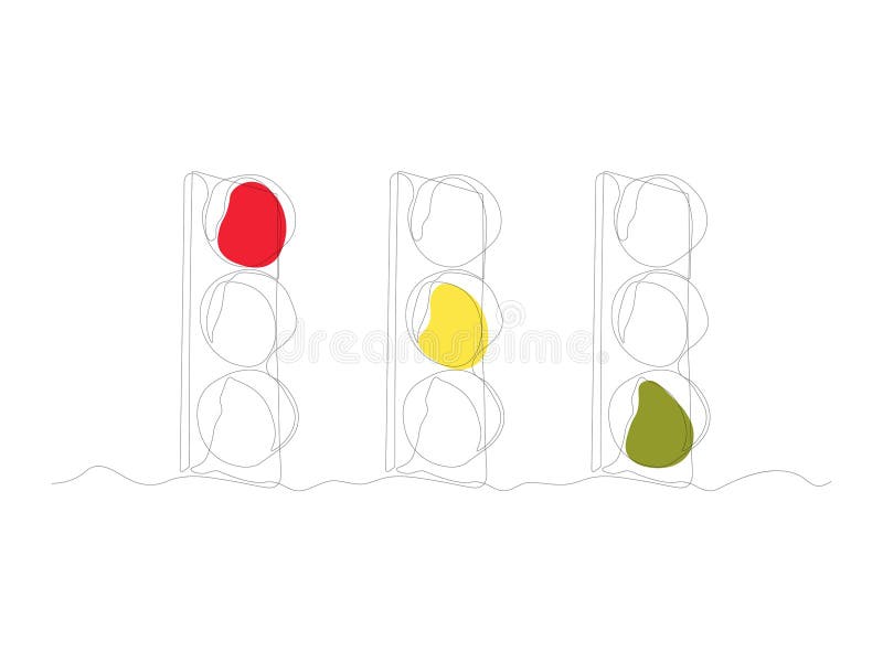 Set of Three Abstract Traffic Lights, Continuous One Line Art Drawing ...