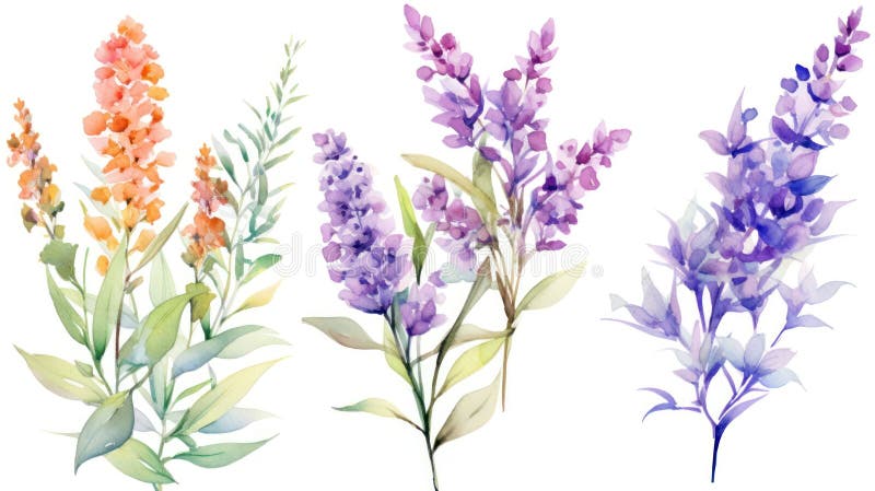 Set of Three Abstract Watercolor Butterfly Bush AI Generated Stock ...