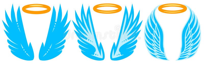 Set of Three Angel Wings with a Halo. Color Vector Illustration Stock ...