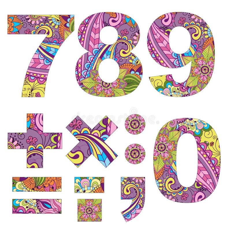 Set Three Arabic Numerals and Mathematical Signs Stock Vector ...