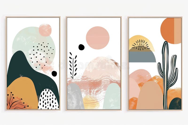 Set of Three Artistic Prints Featuring Unique Abstract Shapes and ...