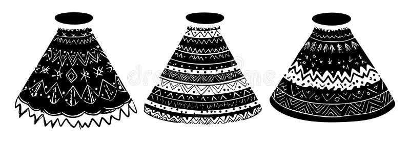 Set of Three Artistic Skirt Designs Featuring Intricate Patterns ...
