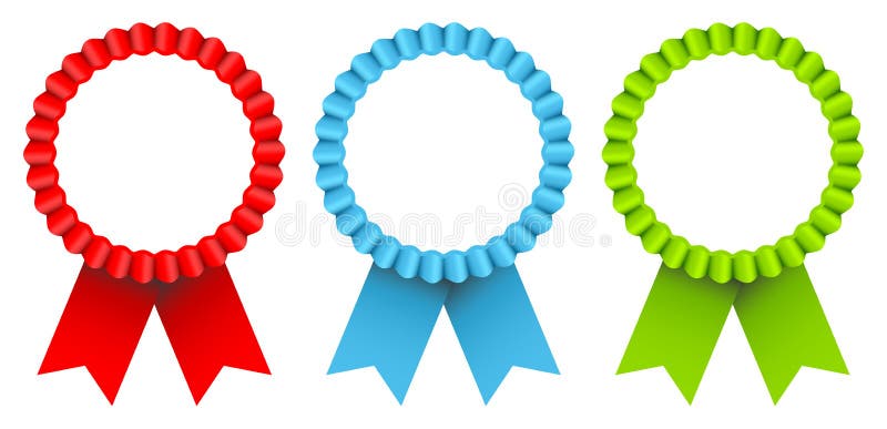 Set of Three Award Badges Frame and Ribbons Red Blue Green Stock Vector ...