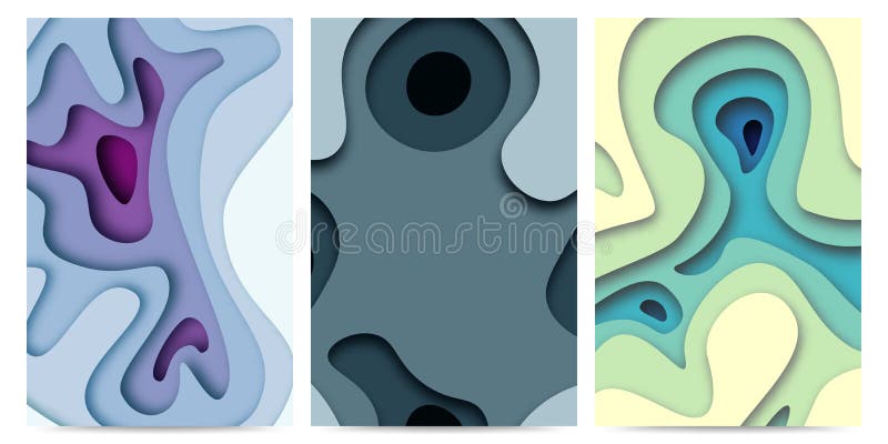Set of Three Background with Paper Cut Shapes Stock Vector ...