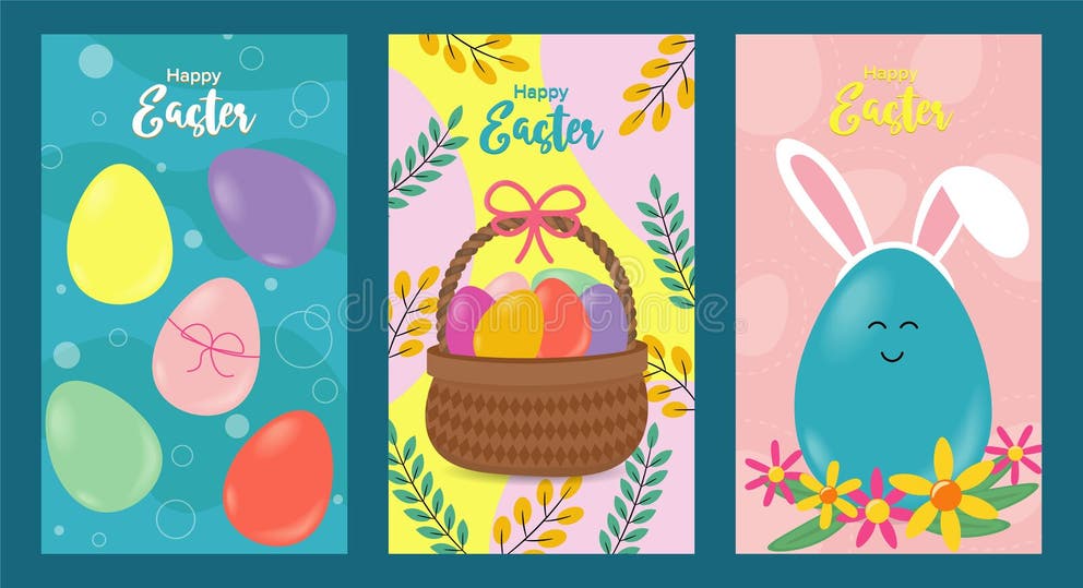 Set of Three Banners for Easter Day with Elements of Eggs, Branches ...