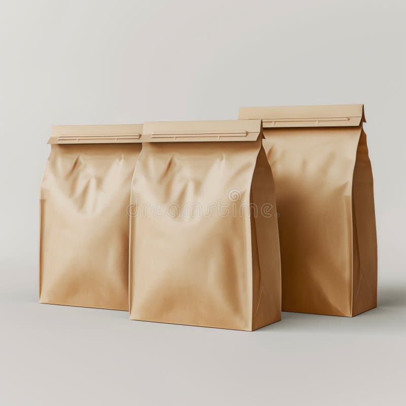 Set of Three Blank Kraft Paper Bags for Branding and Packaging. Stock ...