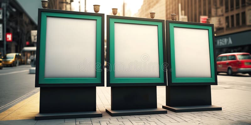 Set of Three Blank Neon Box Advertising Mockup on the Street ...