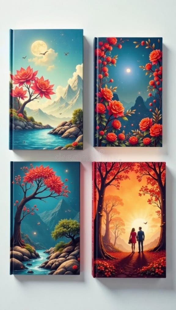 A Set of Three Book Covers with Different Sizes and Design Elements ...
