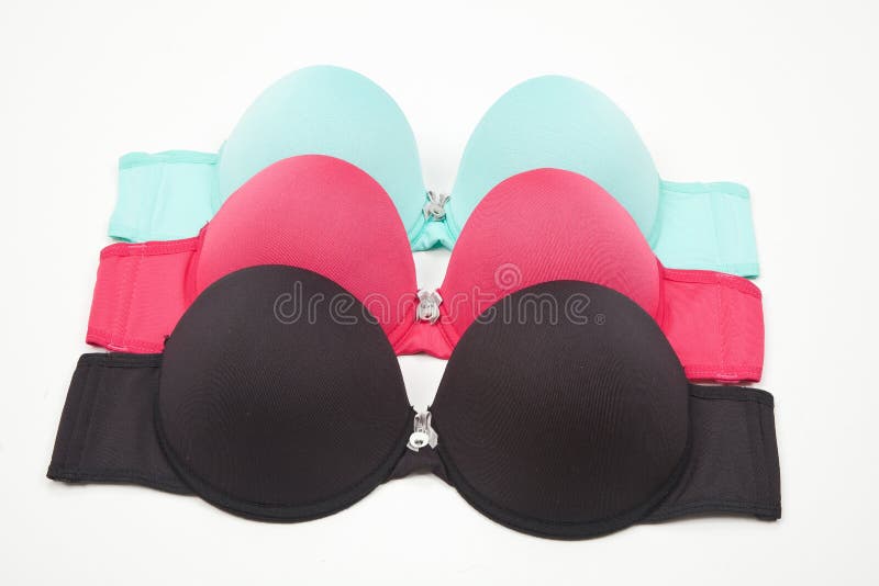 Set of Three Bras in Different Colors on White Background Stock Photo ...