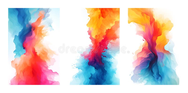 Set of Three Bright Colorful Multicolored Stain of Watercolor Mixture ...